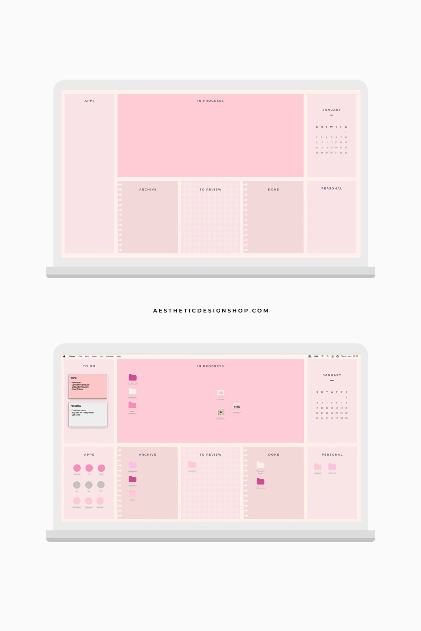 Pink Desktop Aesthetic Set - 24 Icons + Desktop organizer Wallpaper ⋆ ...