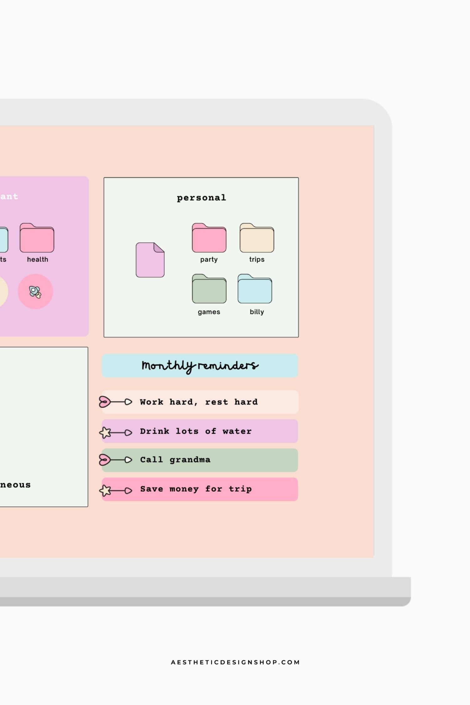 Pastel Desktop Aesthetic Set - 24 Icons + Desktop organizer Wallpaper ...