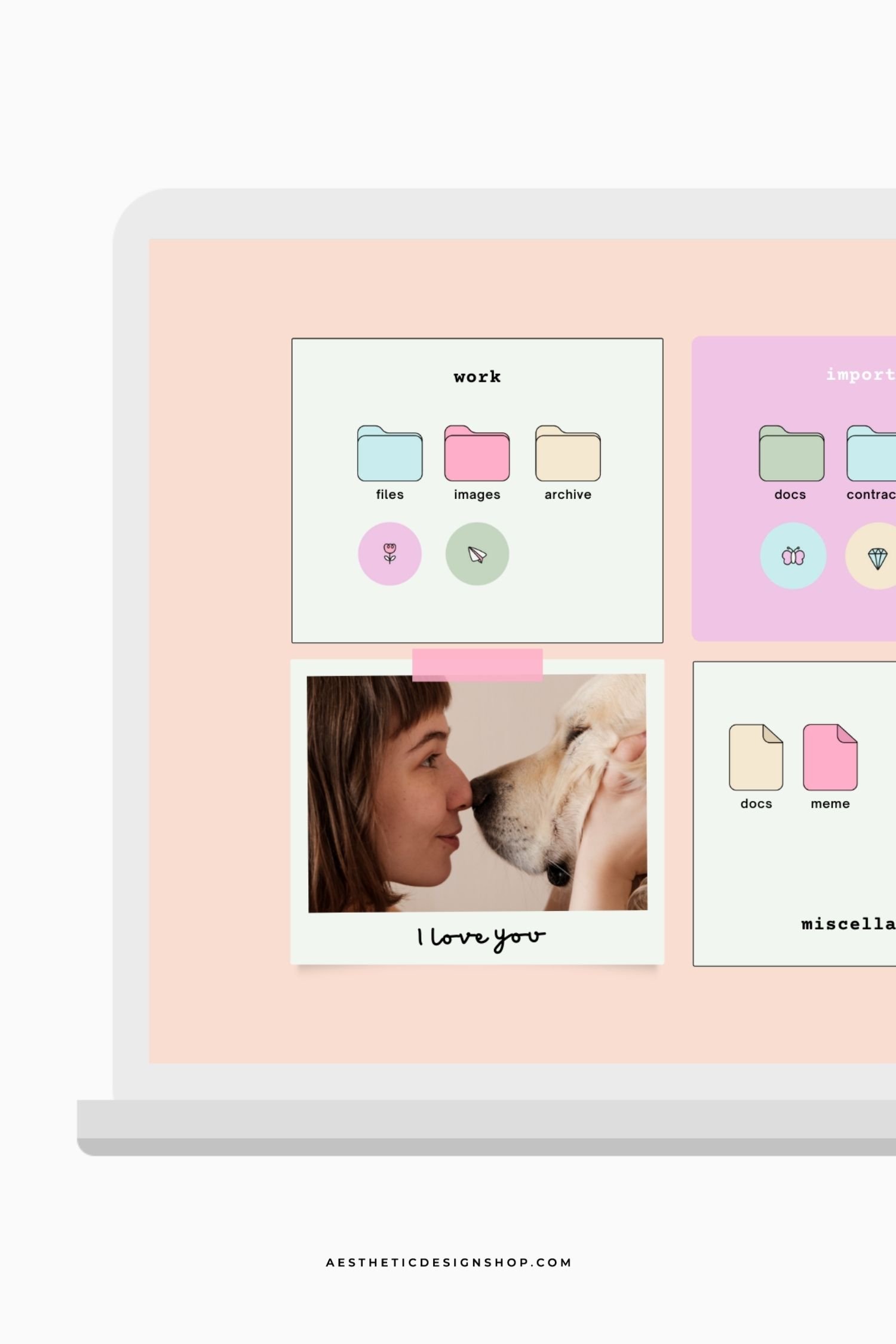 Pastel Desktop Aesthetic Set - 24 Icons + Desktop organizer Wallpaper ...