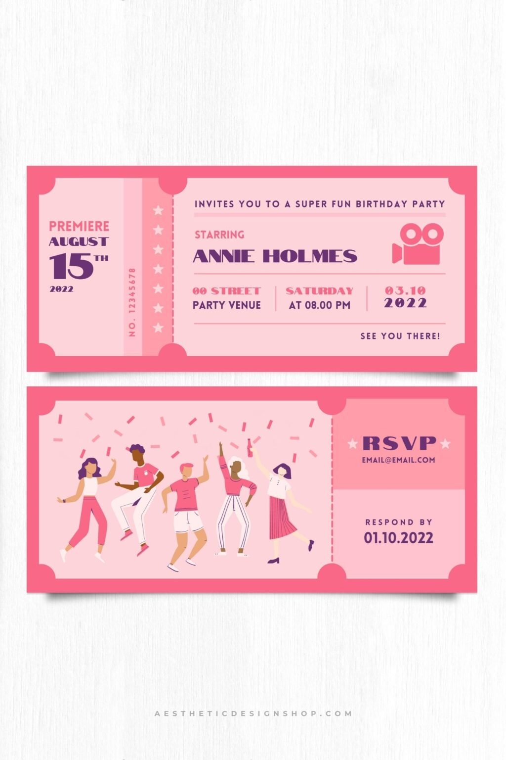 Editable movie ticket style printable party invitation Canva template ⋆ ...
