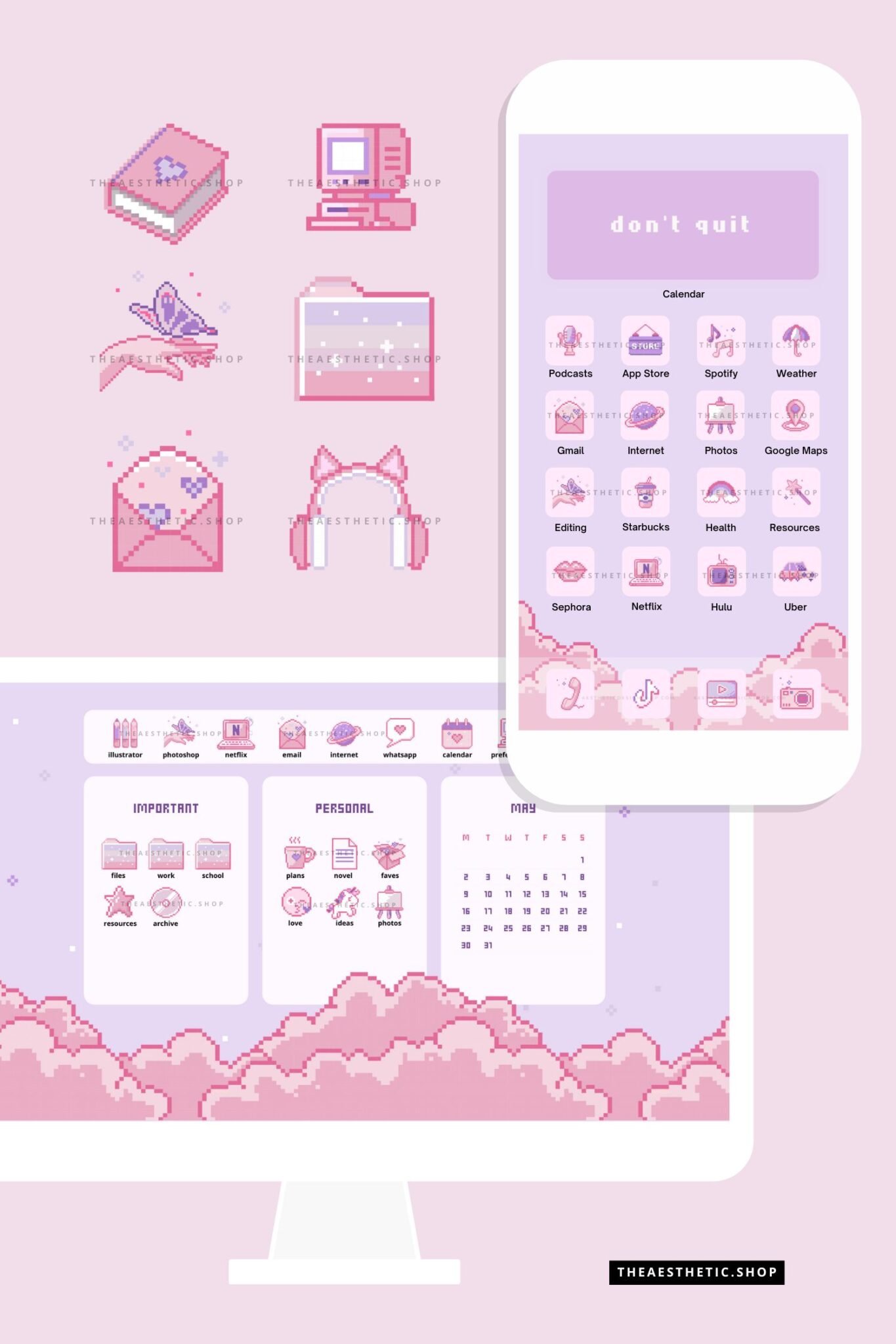 Kawaii Aesthetic Tech Customization kit: 112 Phone + desktop icons ...