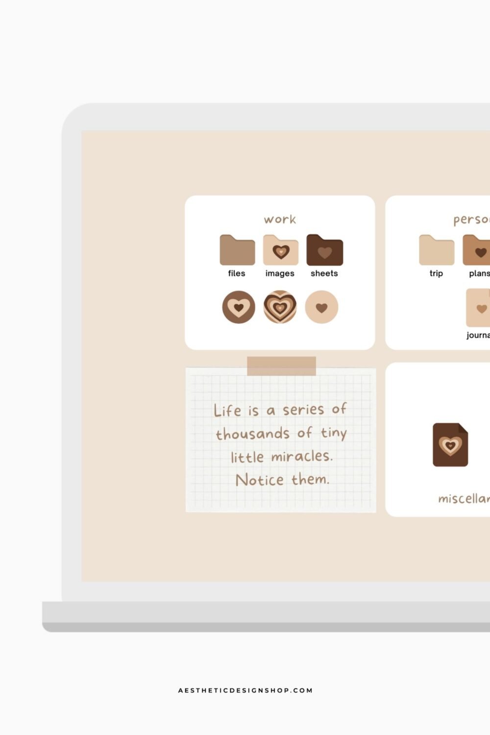 Brown Desktop Aesthetic Set - 24 Icons + Desktop organizer Wallpaper ...