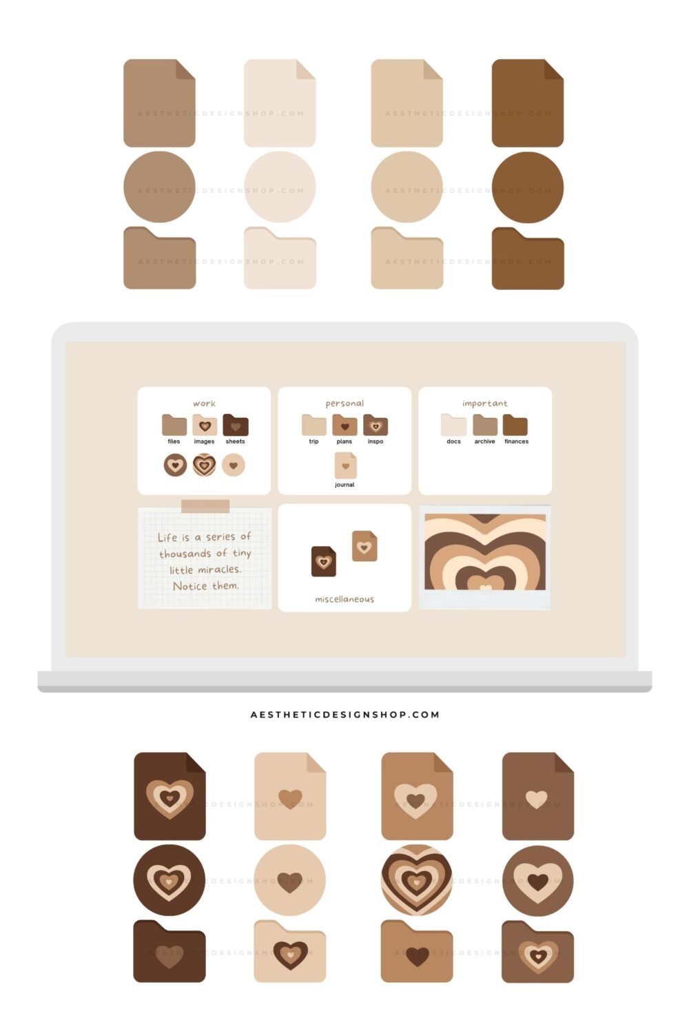 Brown Desktop Aesthetic Set - 24 Icons + Desktop organizer Wallpaper ...