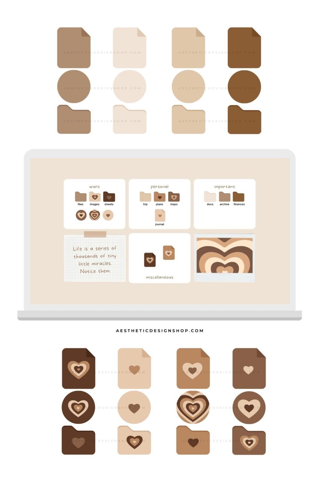Brown Desktop Aesthetic Set - 24 Icons + Desktop organizer Wallpaper ...