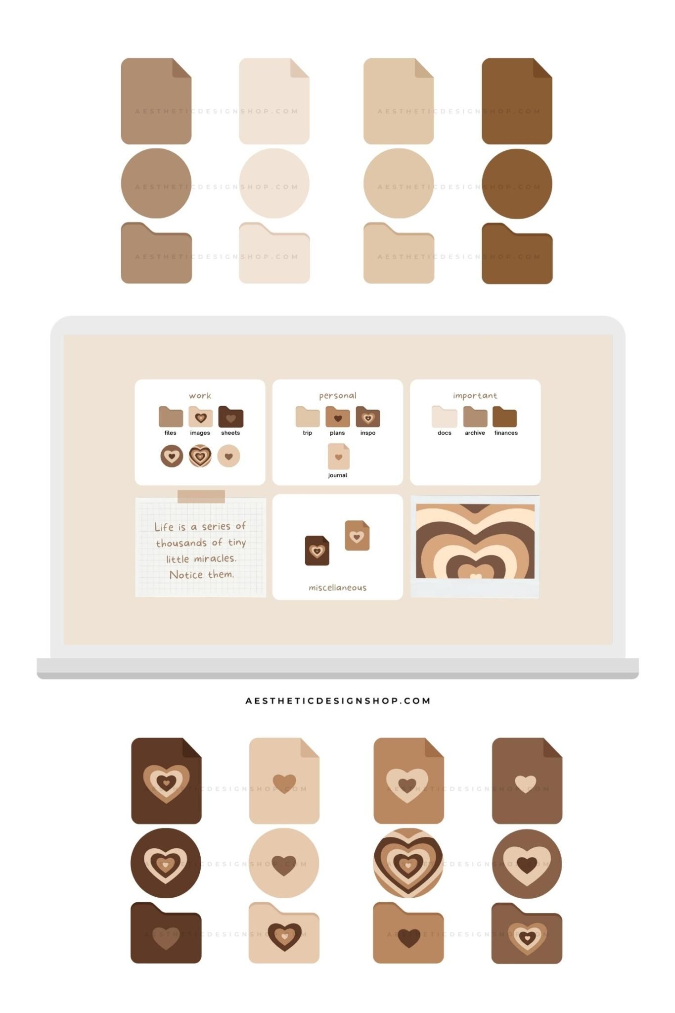 Brown Desktop Aesthetic Set - 24 Icons + Desktop organizer Wallpaper ...