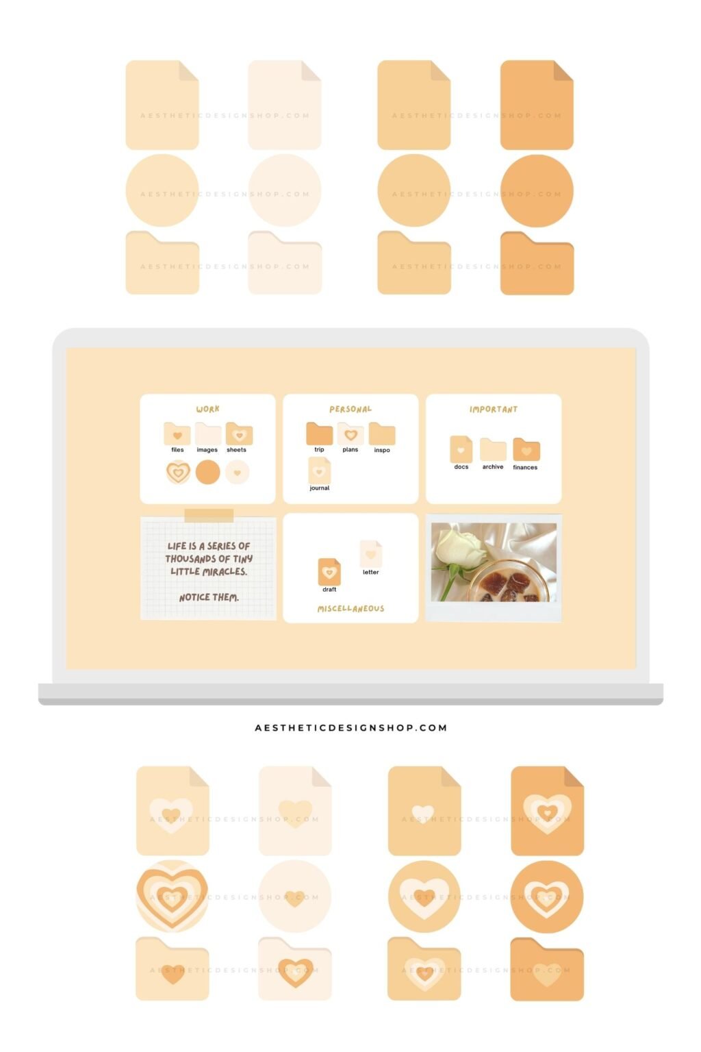 Pastel Desktop Aesthetic Set - 24 Icons + Desktop organizer Wallpaper ...