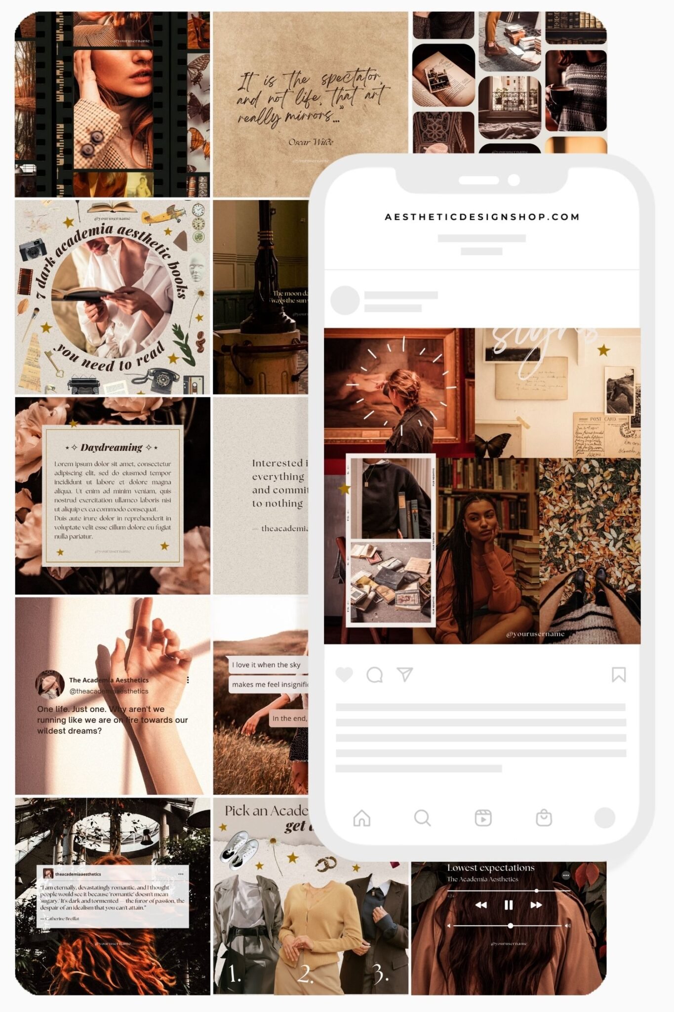 30 Easy-to-Edit Dark Academia Aesthetic Social Media Canva Templates ...