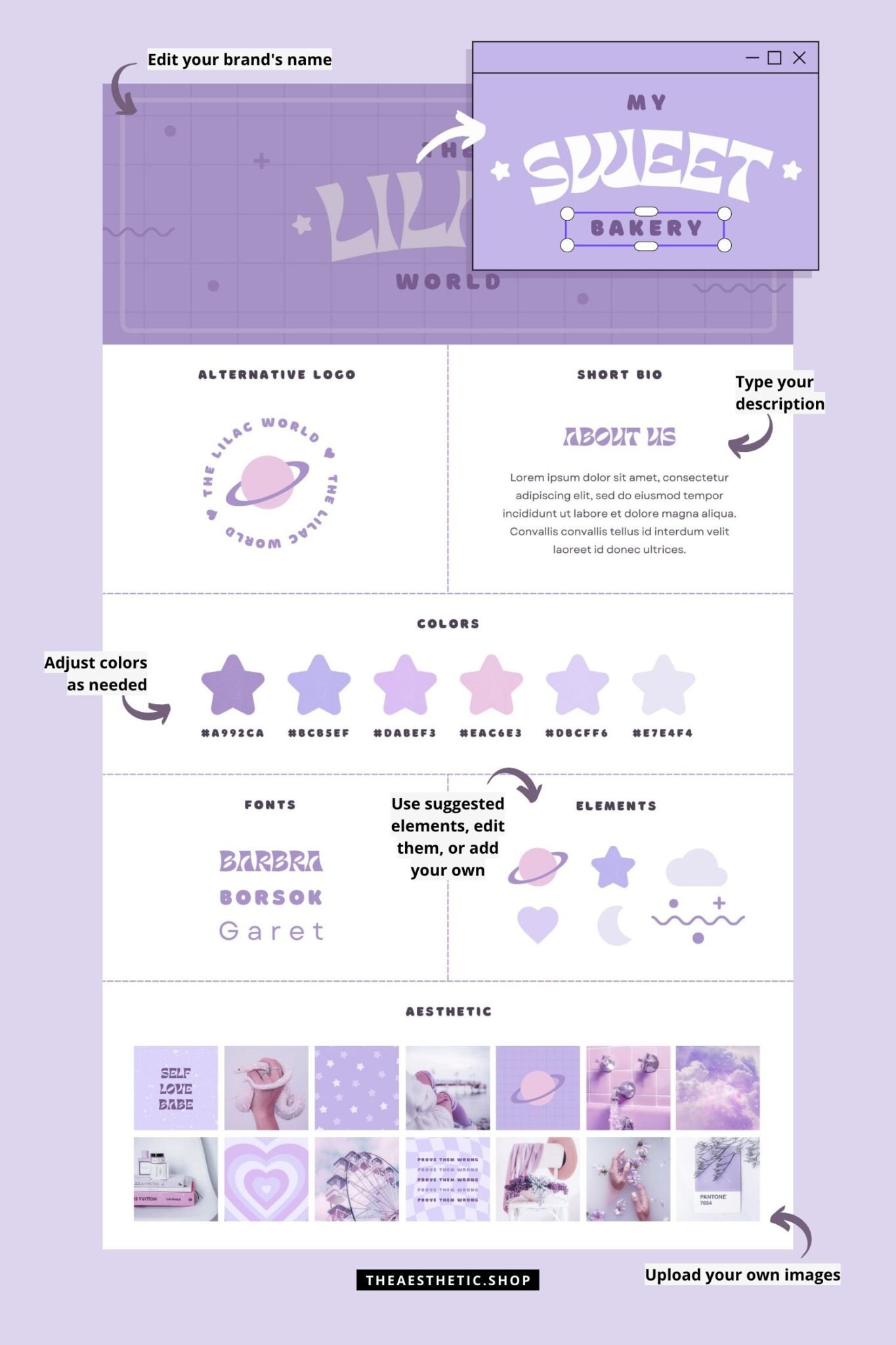 Lilac Aesthetic Canva Editable Brand Board ⋆ The Aesthetic Shop