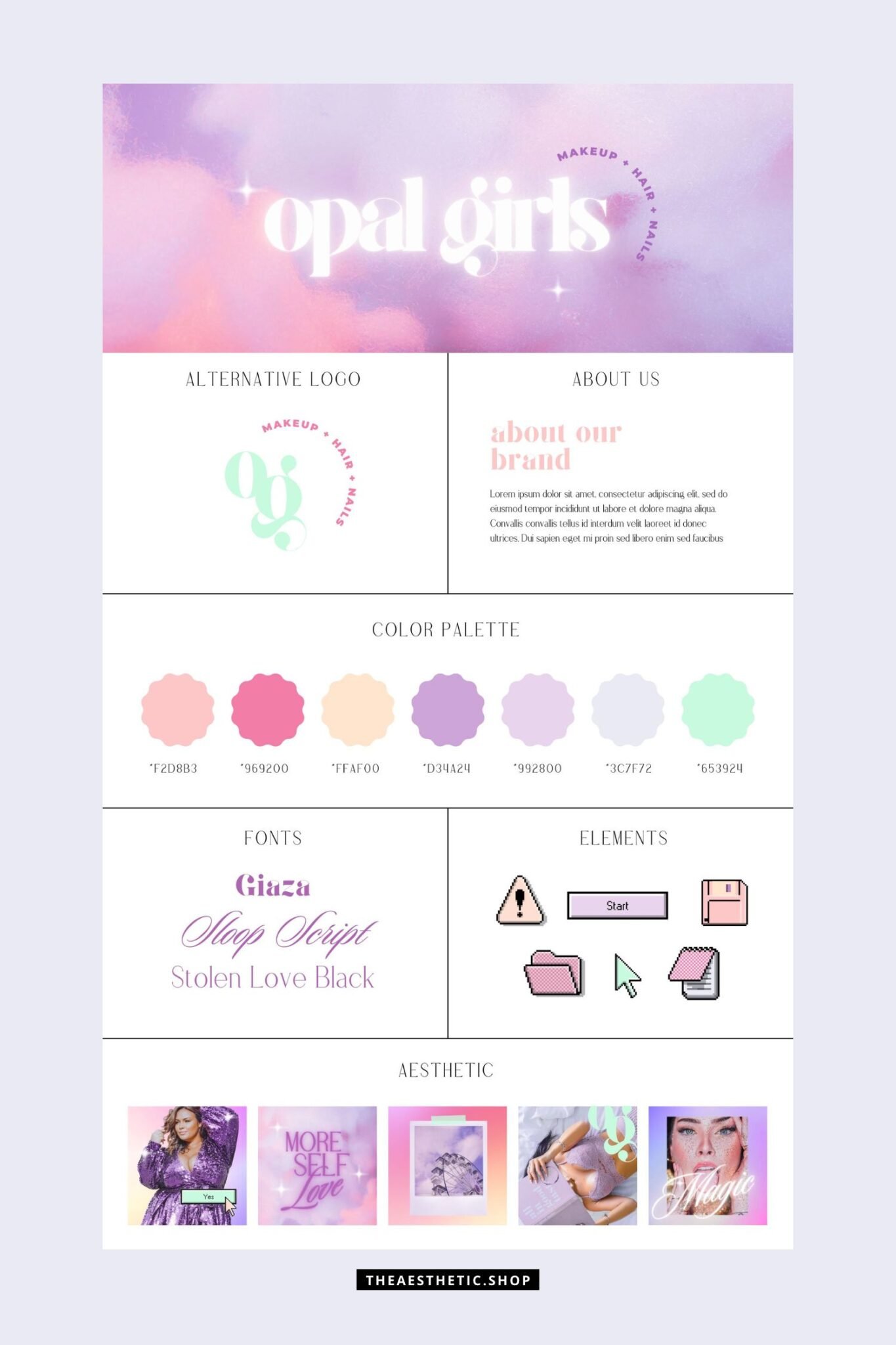 Lilac editable Canva brand board - Includes logo, color palette ...