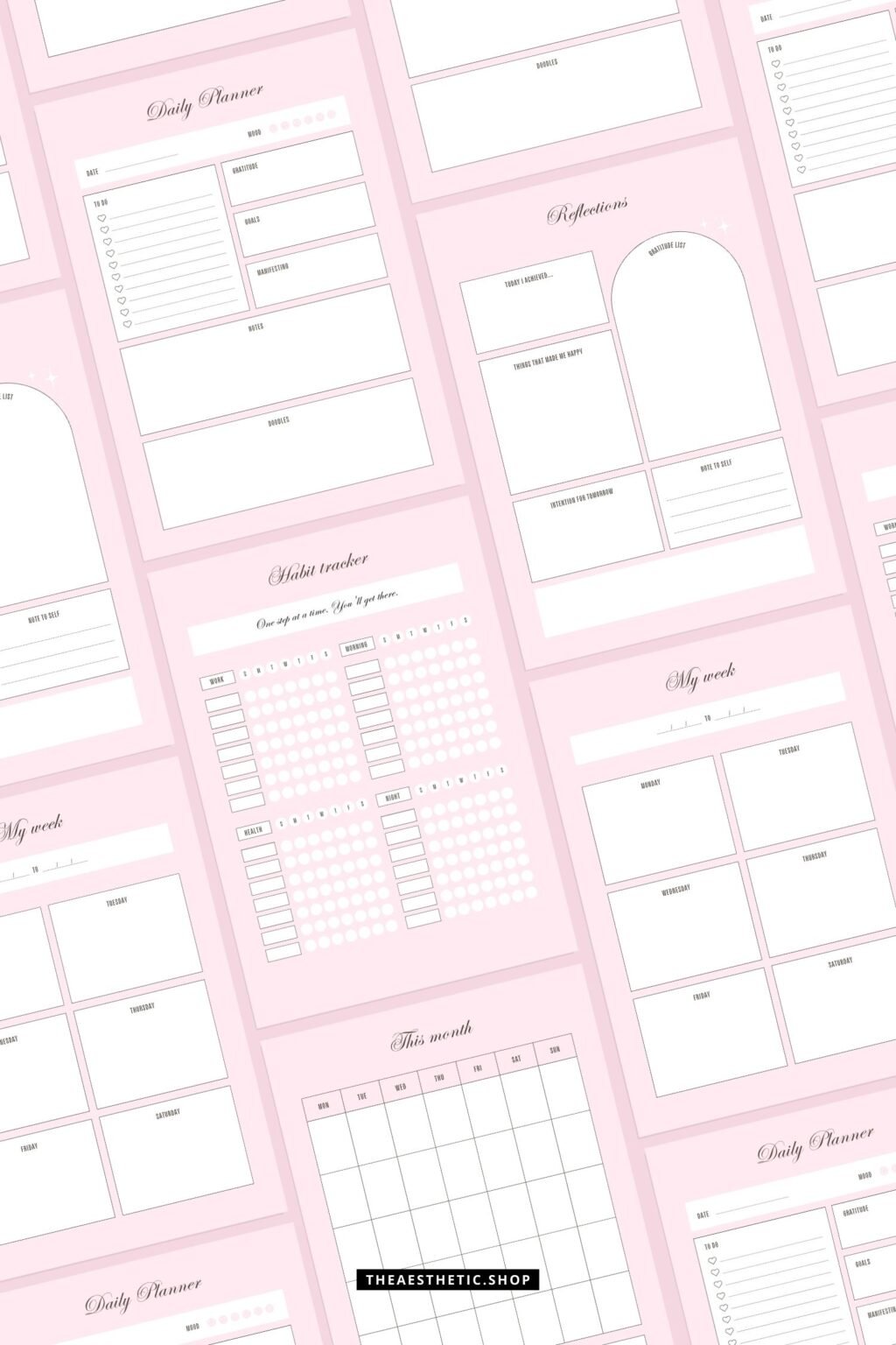 Pink Aesthetic Printable Planner (Daily, Weekly, Monthly, Reflections ...