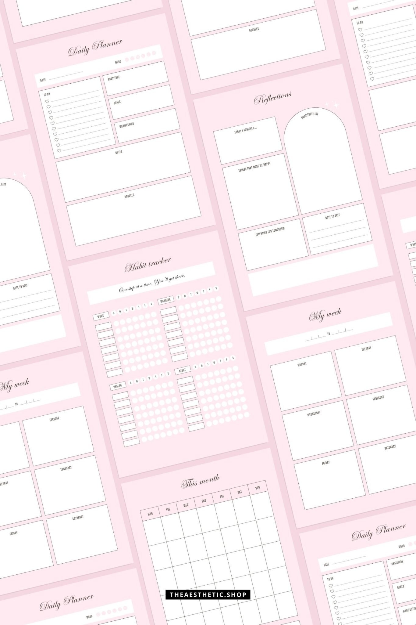 Pink Aesthetic Printable Planner (Daily, Weekly, Monthly, Reflections ...