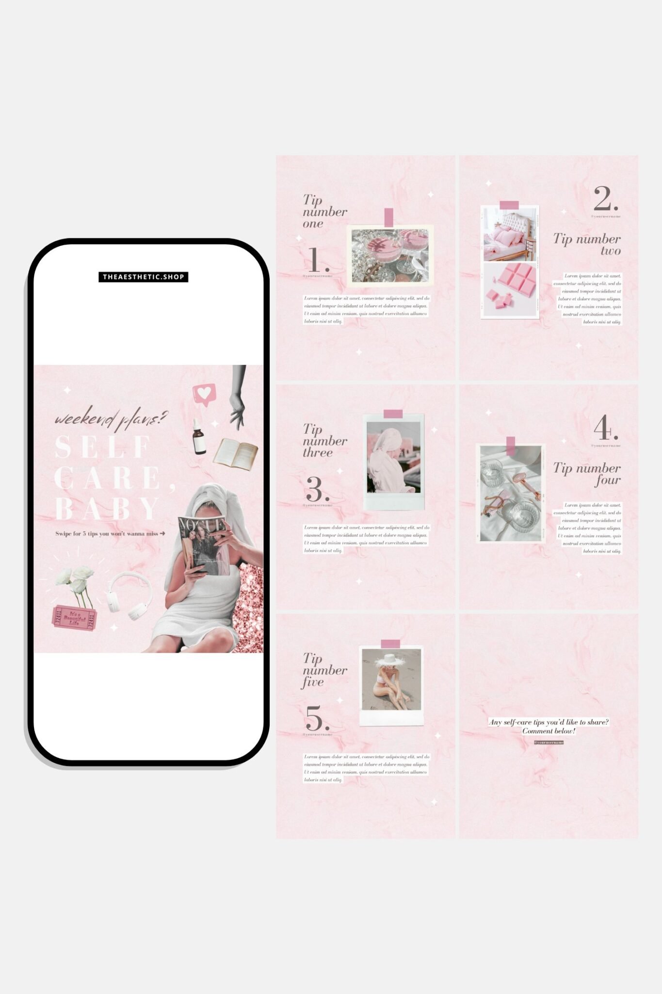 Pink Aesthetic Wall Collage Digital Images + Editable Canva Templates ⋆ ...